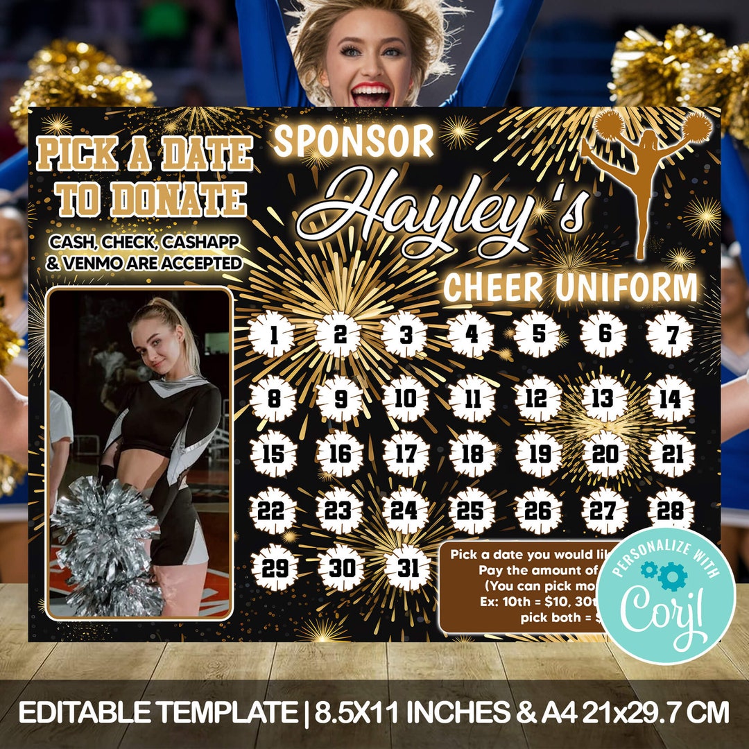 Editable Cheerleading Calendar Fundraiser, School Cheer Squad Pick a ...