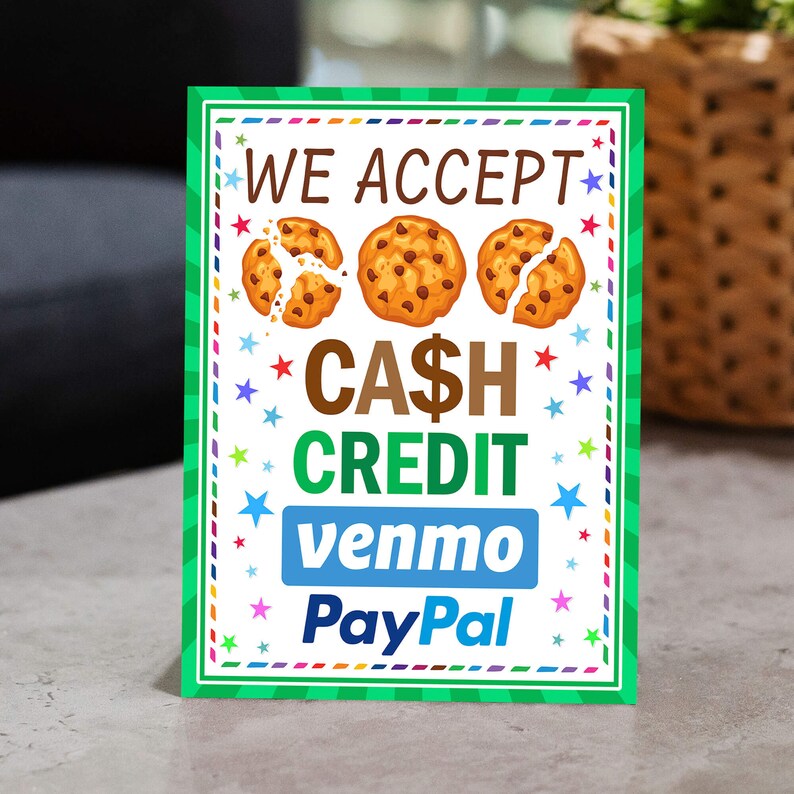We Accept Cash, Credit, Payments Sign, Printable Scouts Cookie Booth ...