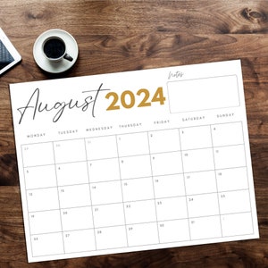 Printable Minimalist August 2024 Calendar Planner, Elegant Monthly ...