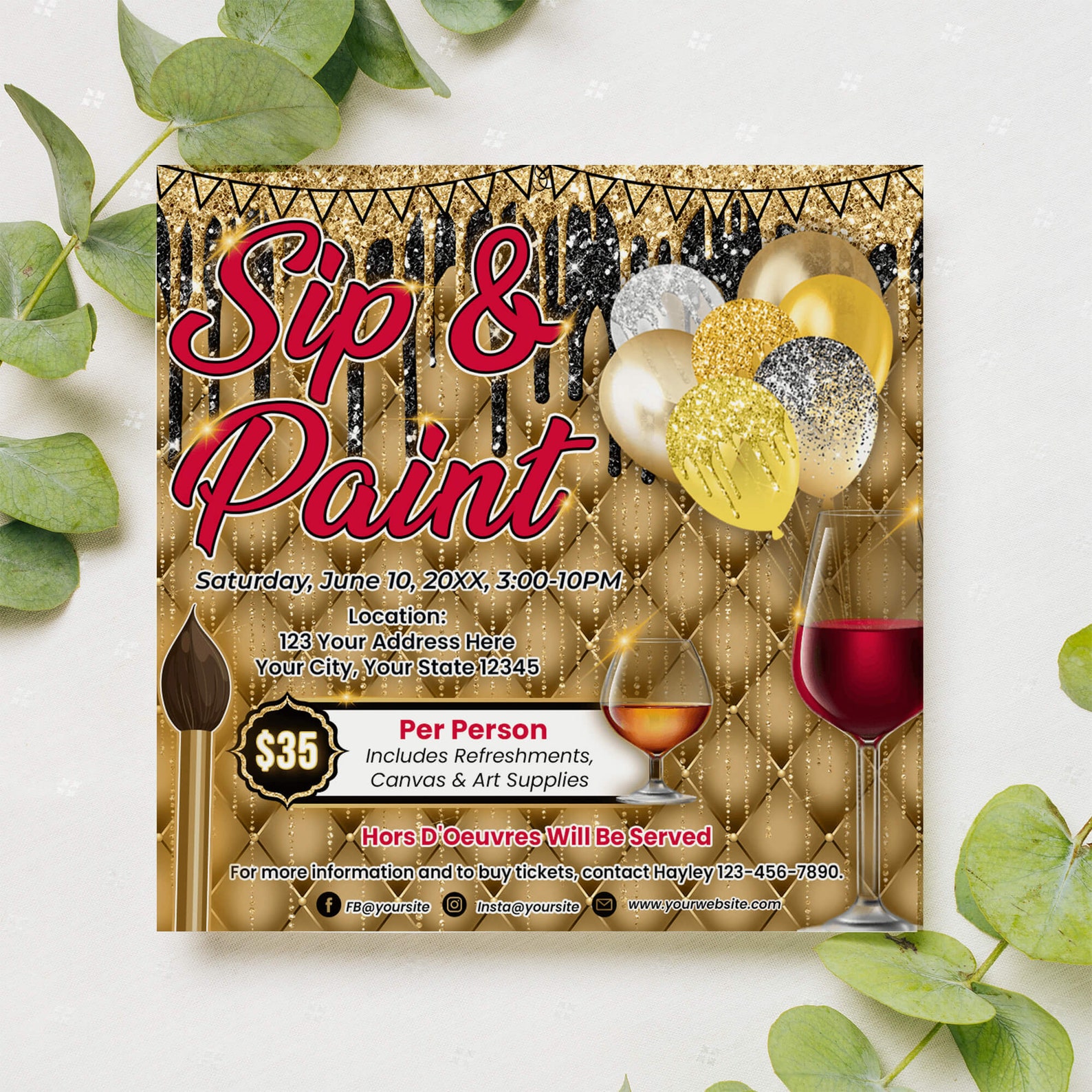 Editable Paint and Sip Flyer Party Themed Event Flyer Sip - Etsy