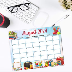 Back to School August 2024 Calendar, Printable August Calendar, Back to ...