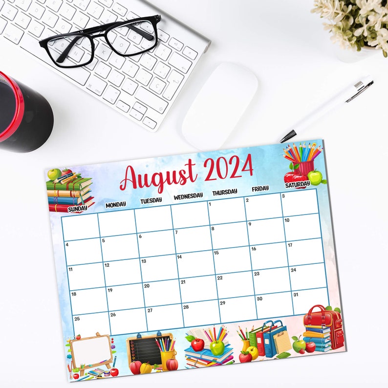 Back to School August 2024 Calendar, Printable August Calendar, Back to ...