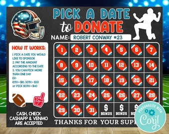 EDITABLE Fundraising Calendar, Football, Pick a Date to Donate, Pay the ...