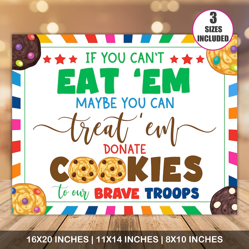 Printable Cookie Booth Sign, PDF Donate Cookies for Military Troops, If ...