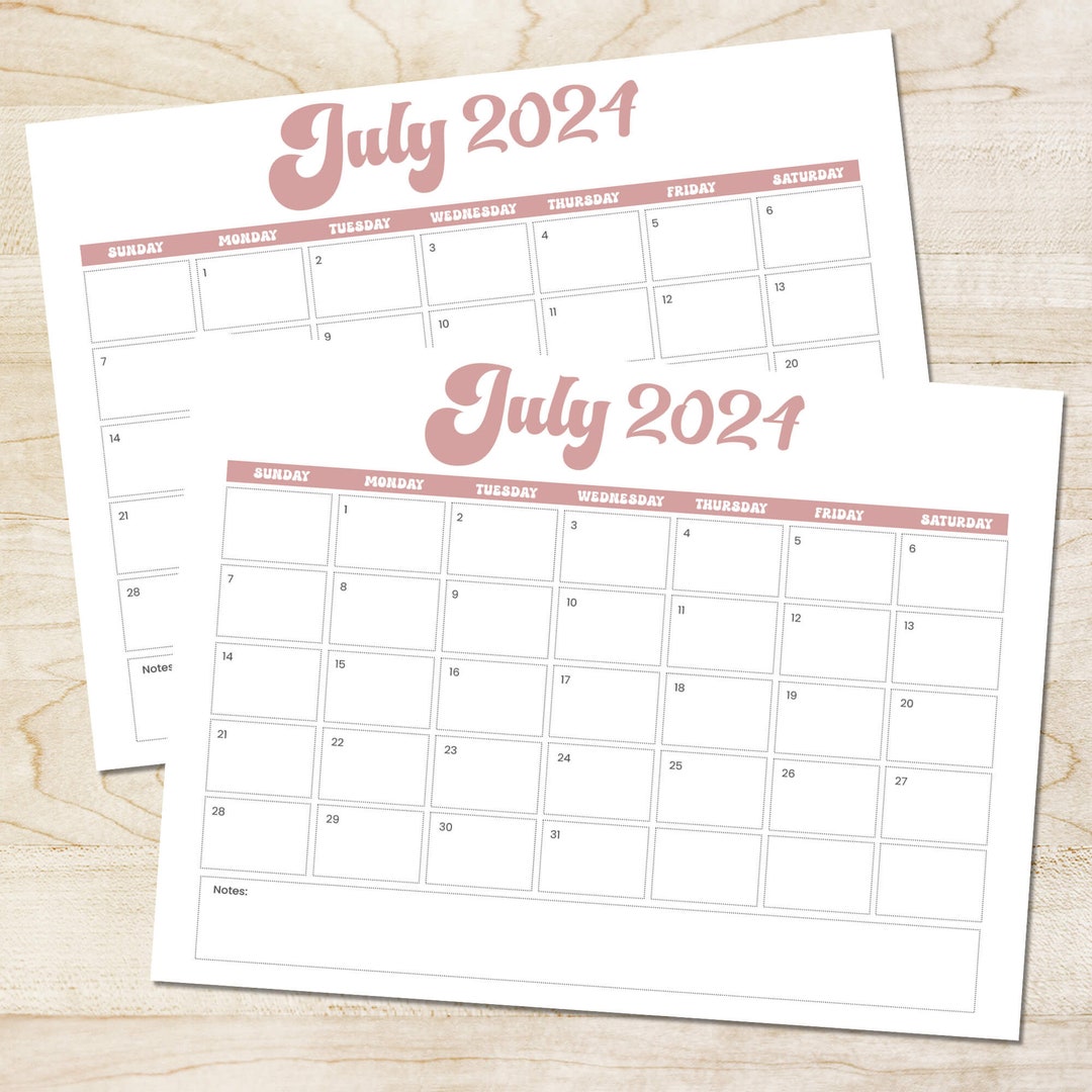 Printable Minimalist Retro July Calendar, Elegant Retro Chic Themed ...