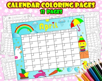 12 Month Colouring Calendar for Kids, Printable Calendar to Colour ...