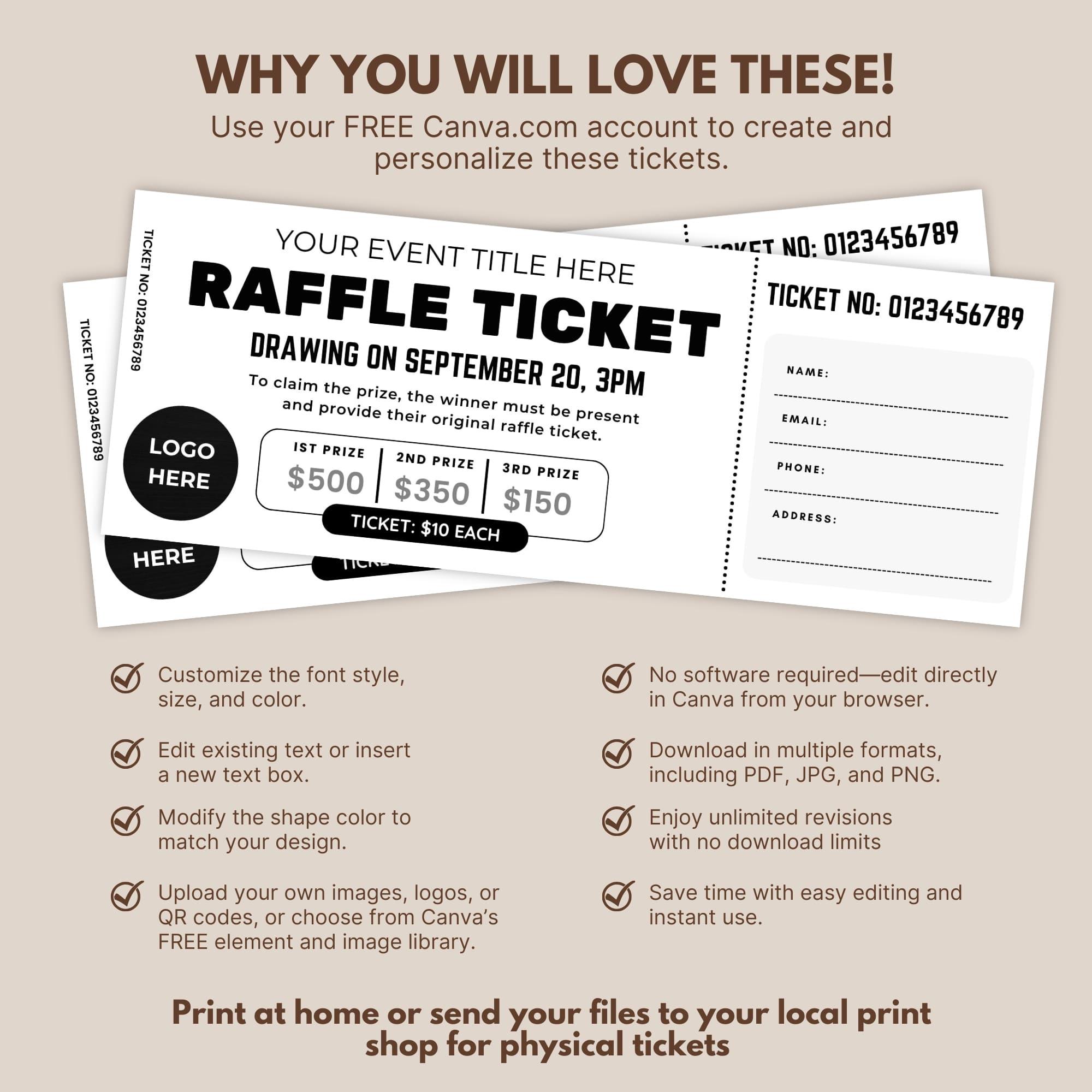 Custom Raffle Ticket Template | DIY Fundraiser Tickets | DIY Raffle ...