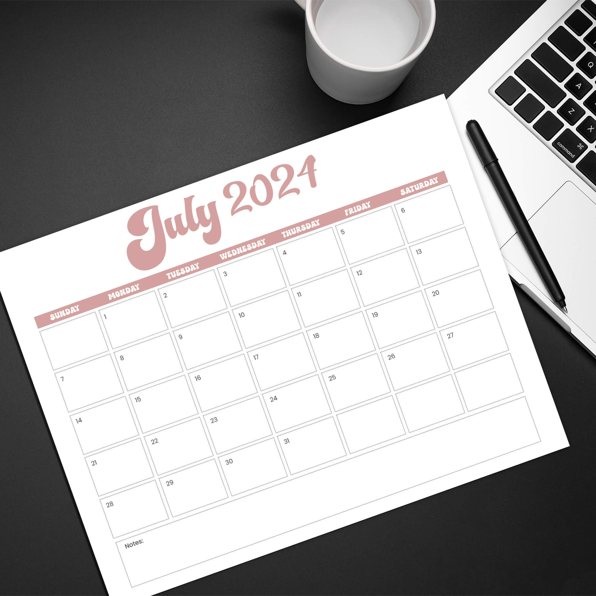 Printable Minimalist Retro July Calendar, Elegant Retro Chic Themed ...