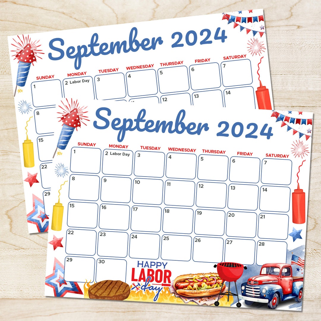 Printable September 2024 Calendar With Labor Day BBQ Theme - Etsy