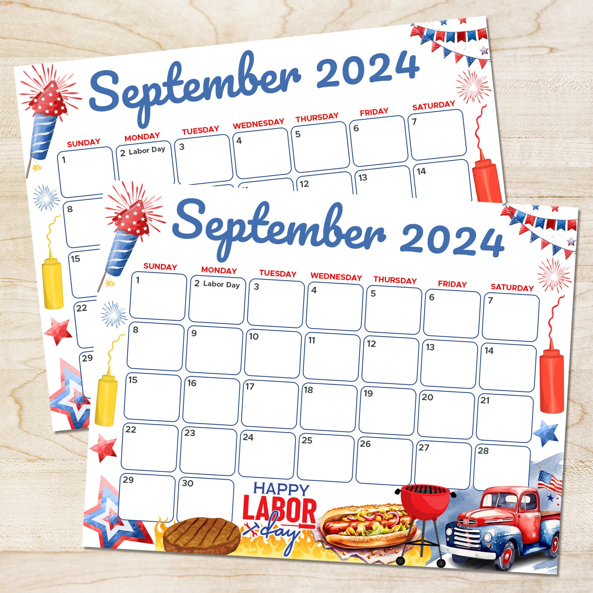 Printable September 2024 Calendar With Labor Day BBQ Theme - Etsy