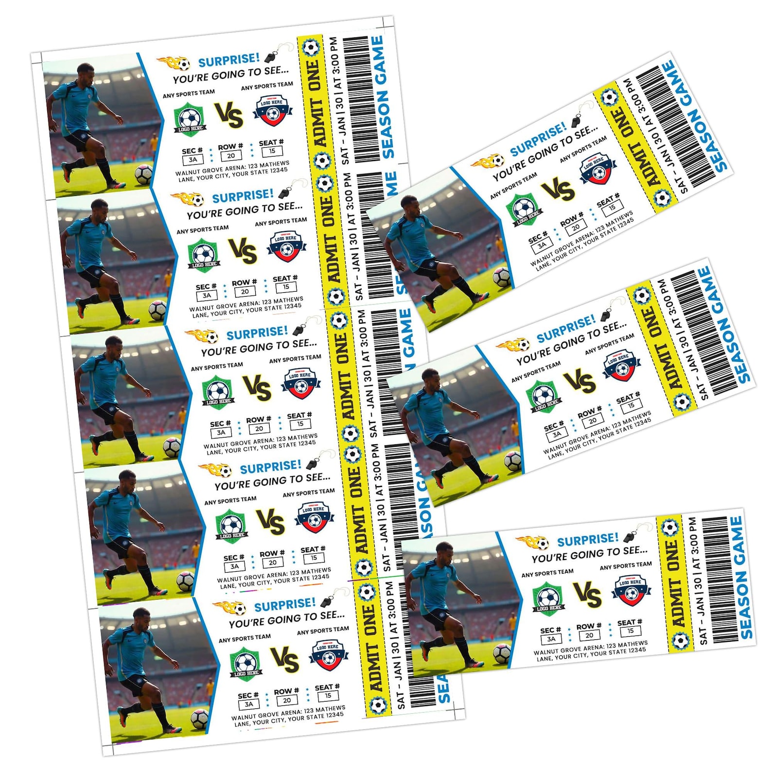 Customizable Soccer Ticket Template | DIY Sports Event Ticket ...