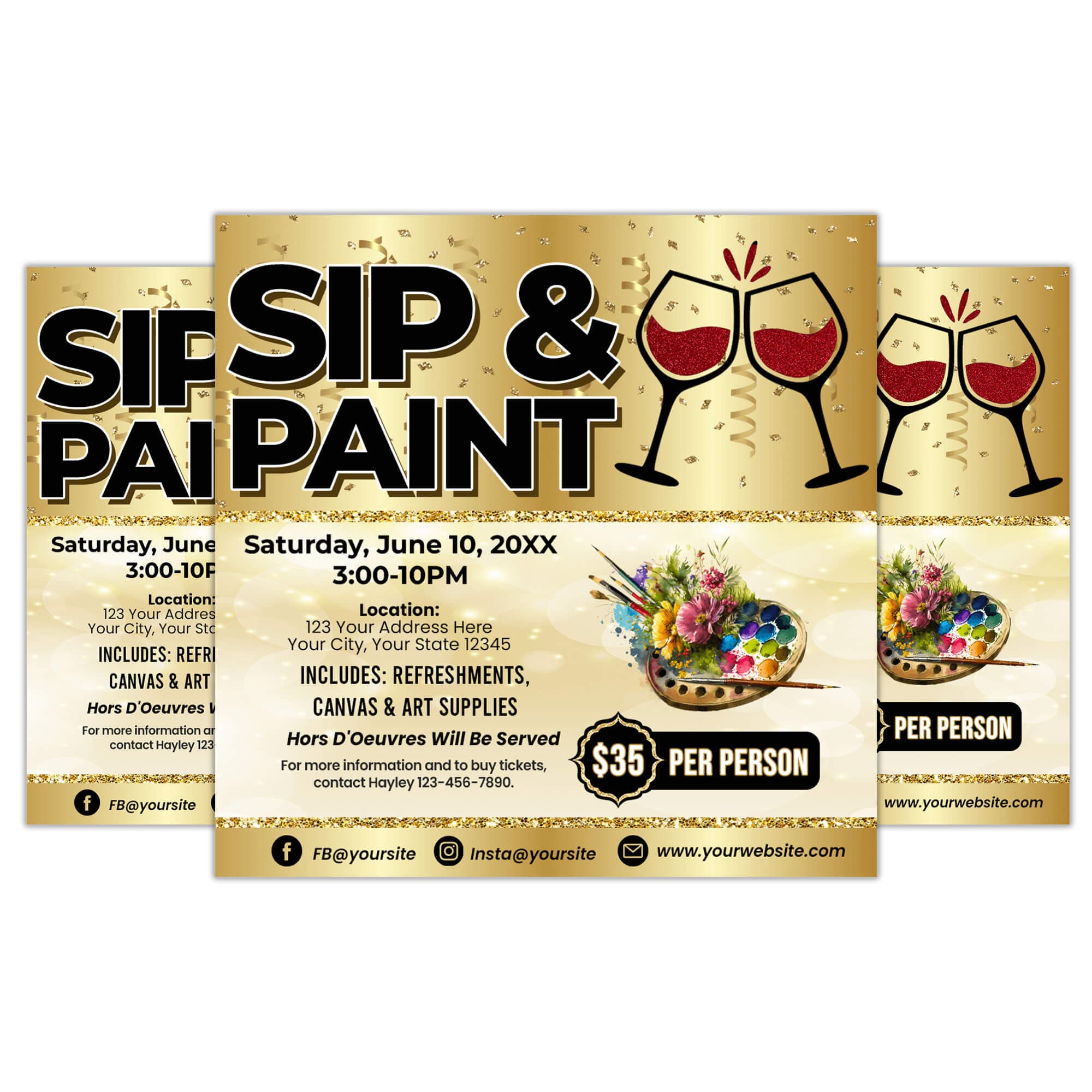 DIY Sip and Paint Flyer, Paint Party Themed Event Flyer Template ...