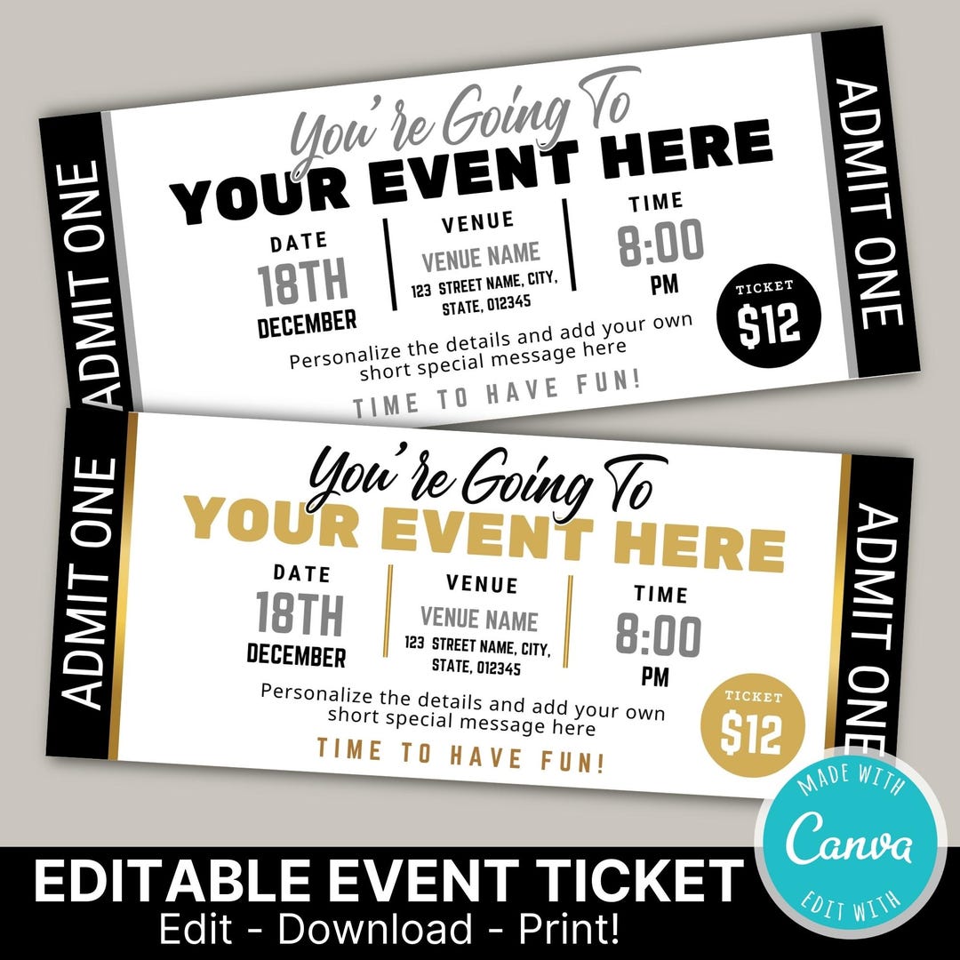 DIY Event Ticket Printable Template | Editable Event Ticket | Surprise ...