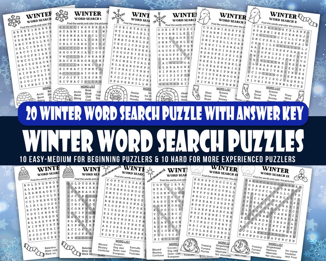 20 Winter Word Search Puzzles for Kids, Printable Puzzle Worksheets ...