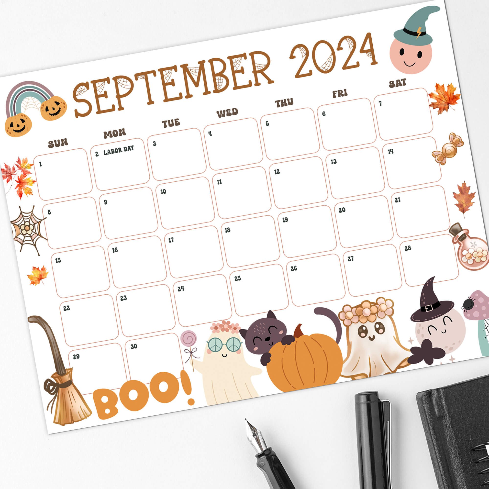 Printable September 2024 Calendar With Halloween Theme - Etsy