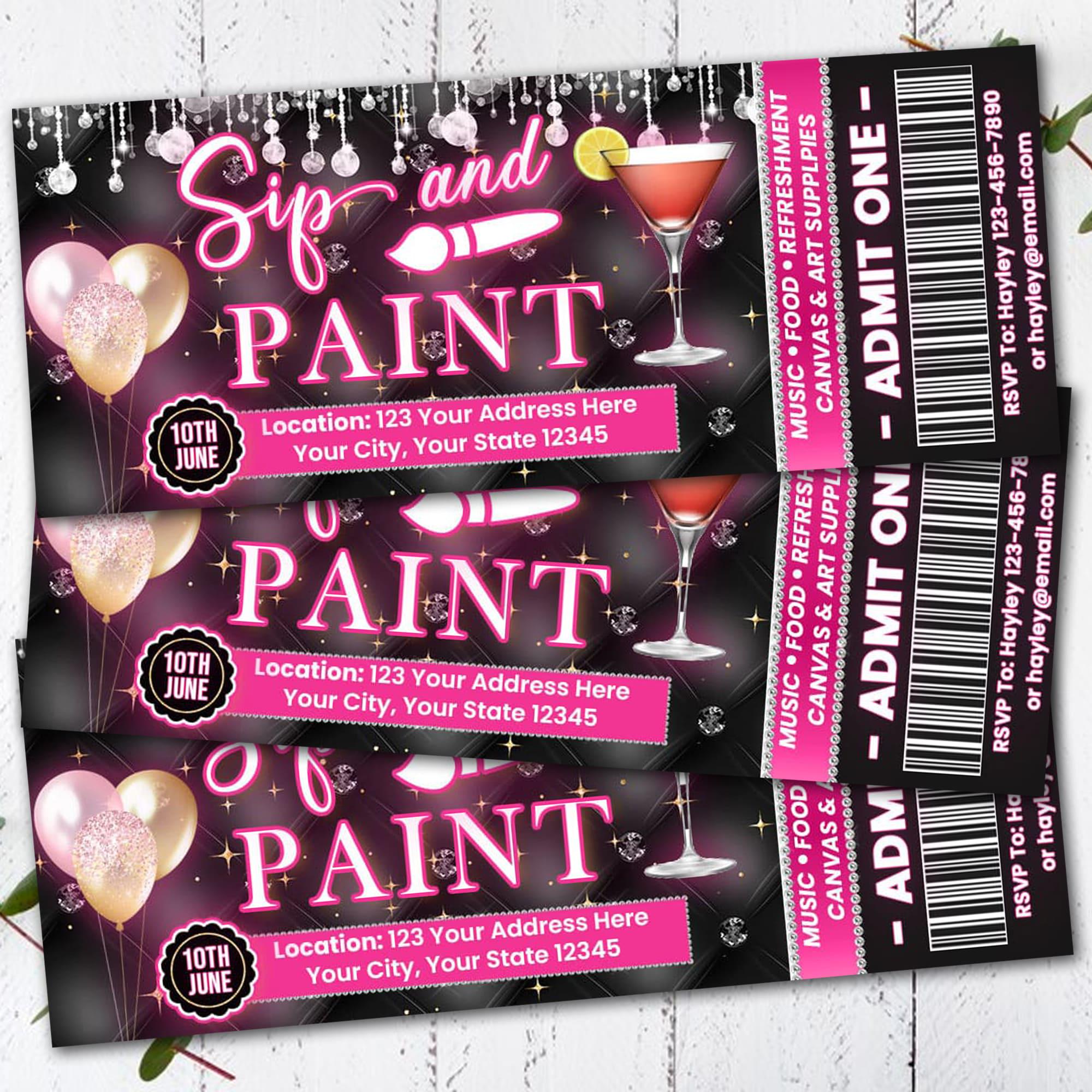 Paint and Sip Ticket | Editable Paint Party Themed Event Ticket | Sip ...