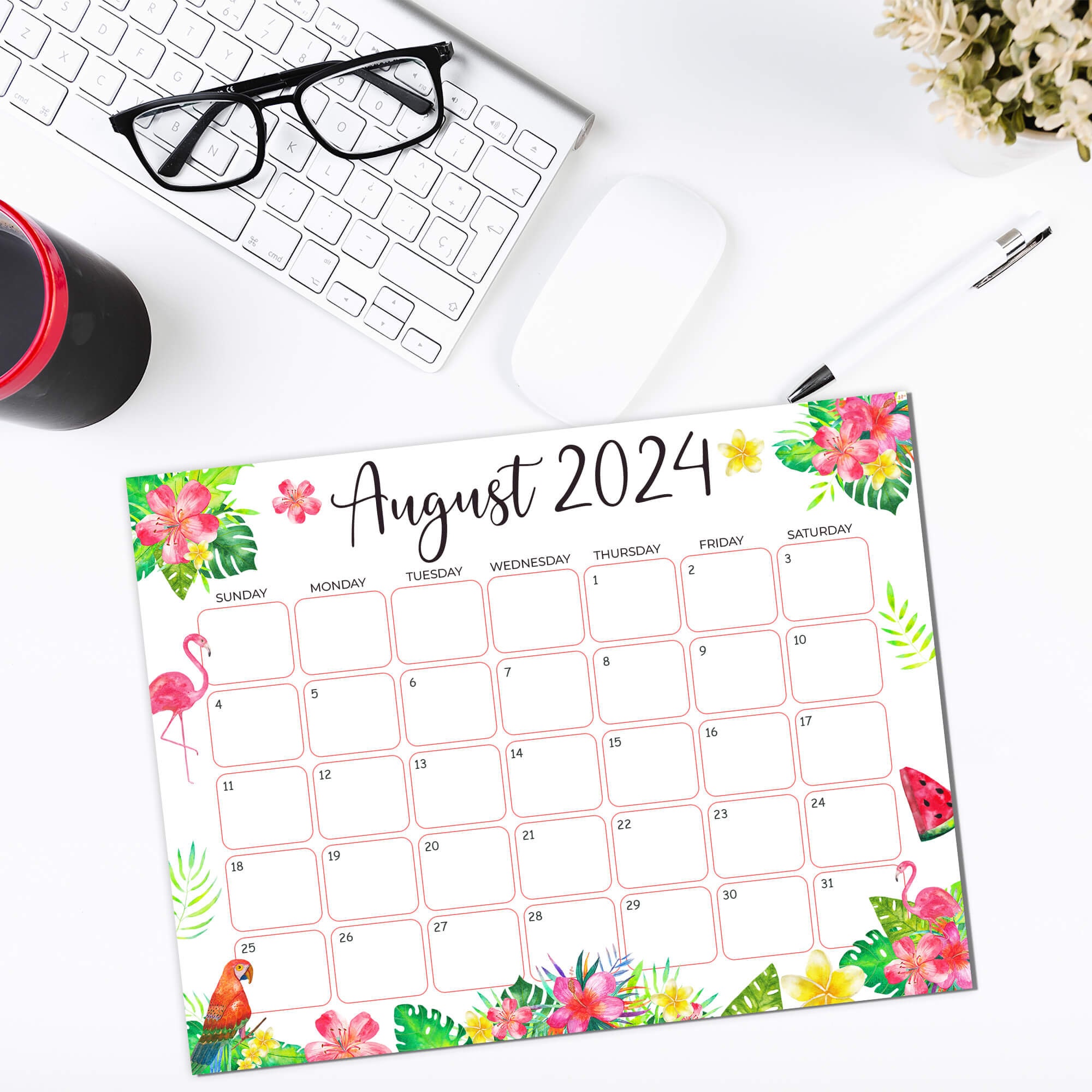PDF August 2024 Tropical Themed Calendar, Printable Tropical Escape ...