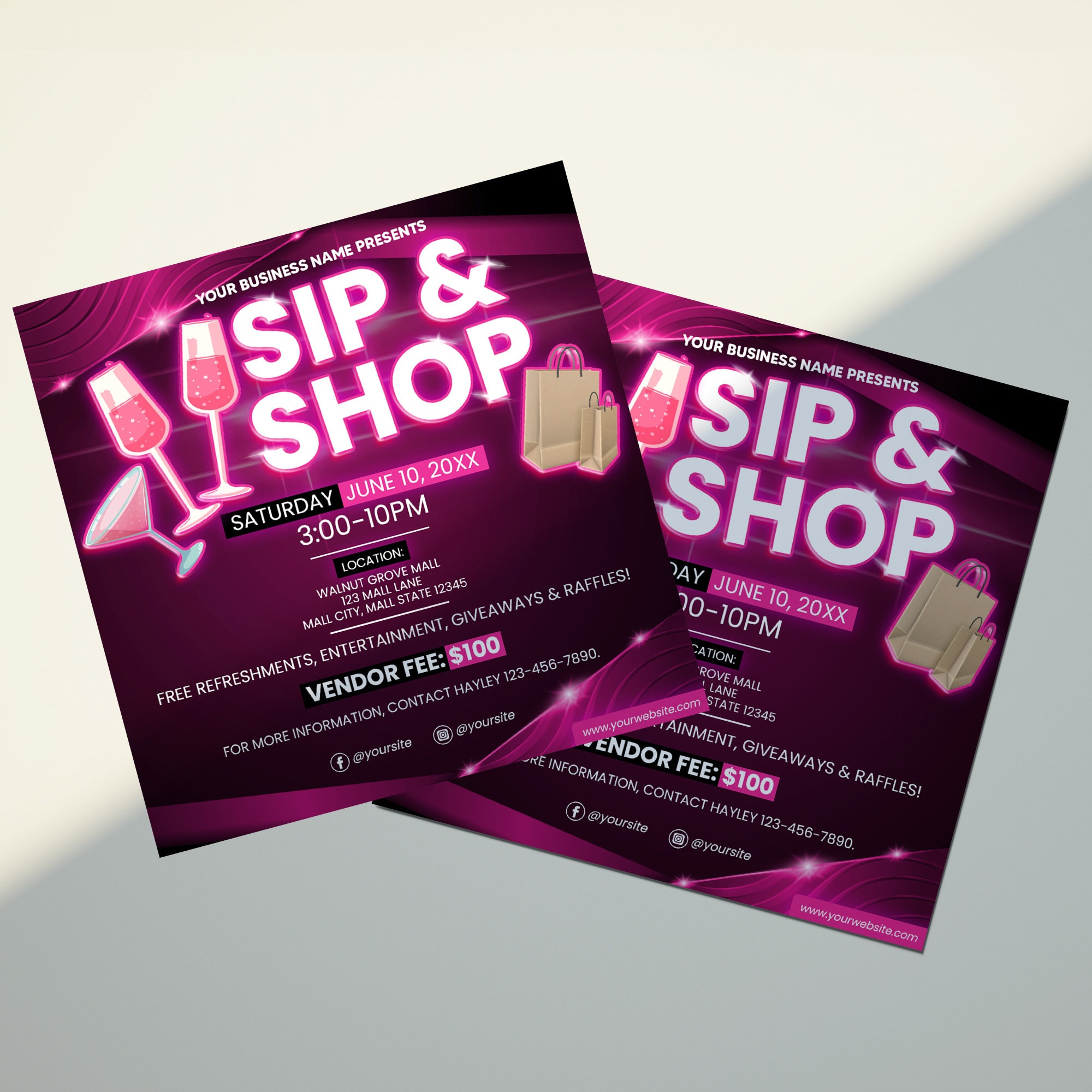 Sip and Shop Flyer, Black and Pink Pop up Shop Flyer, Sale Flyer ...