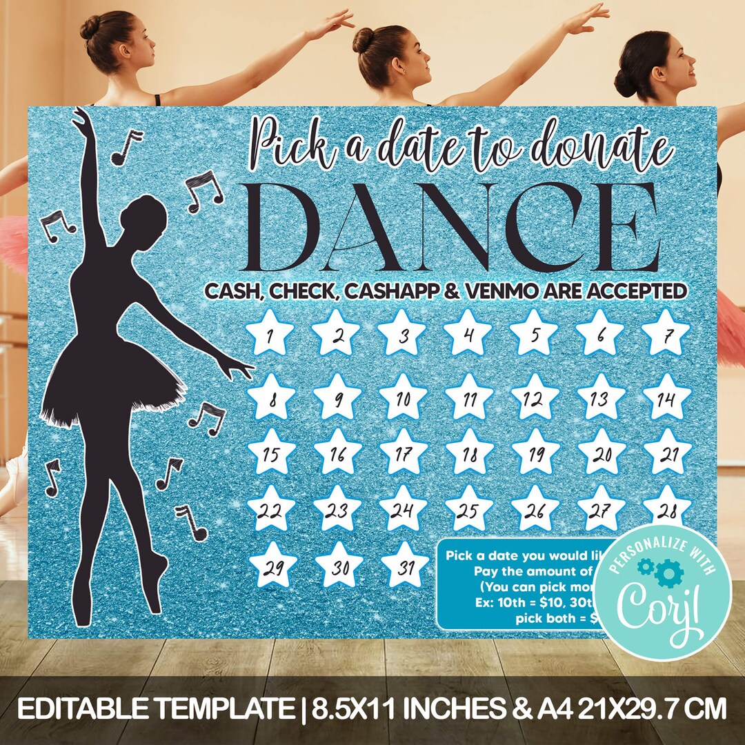 Editable Ballet Fundraiser Pick A Date to Donate Calendar, Dancing ...
