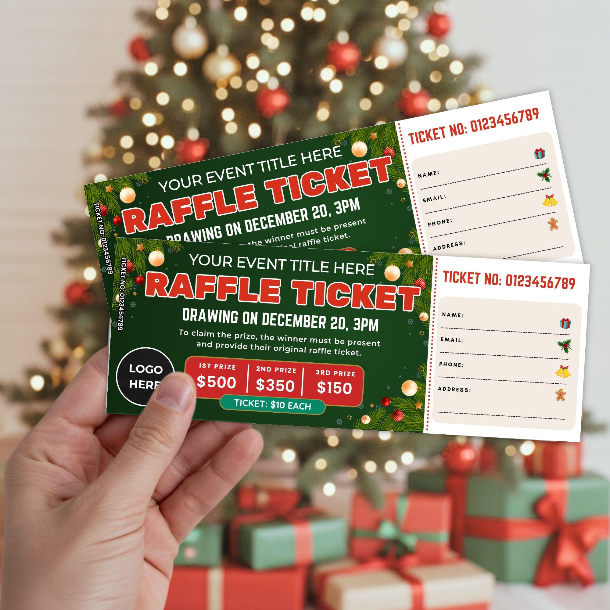 Editable Christmas Raffle Ticket Template: Xmas, Holiday and Fundraiser ...
