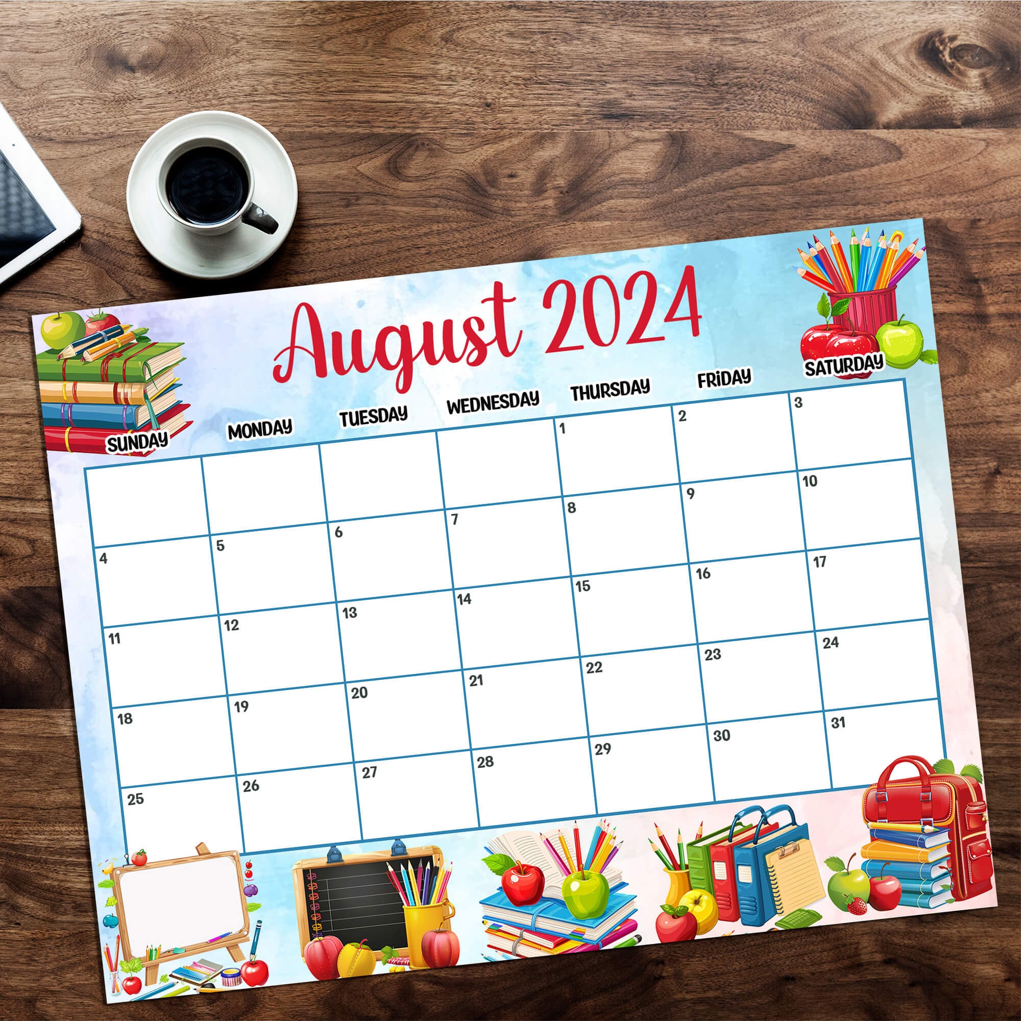 Back to School August 2024 Calendar, Printable August Calendar, Back to ...