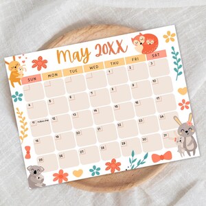 Boho Animals May Calendar Printable | Mother's Day Digital Planner ...