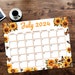 July 2024 Sunflower Calendar, Printable Cute Floral Sunflower Themed ...