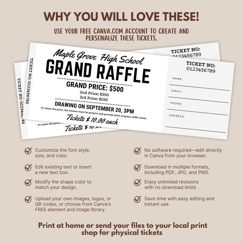 Editable Raffle Ticket Template | Printable Fundraiser Tickets | DIY ...