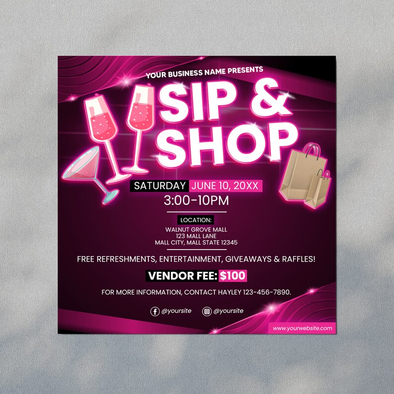Sip and Shop Flyer, Black and Pink Pop up Shop Flyer, Sale Flyer ...