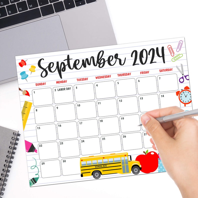 Printable September 2024 Calendar for Back to School - Etsy