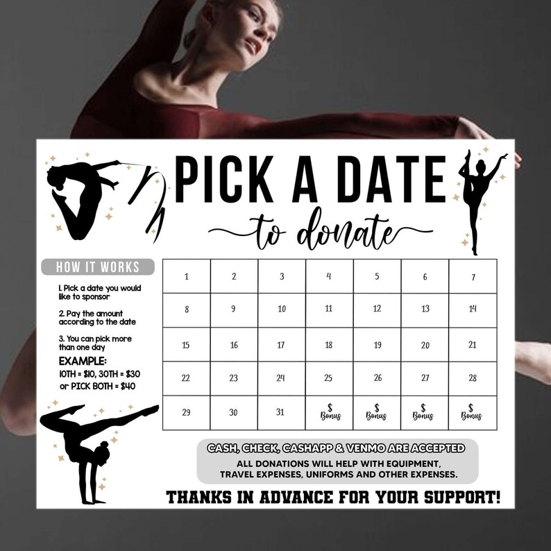 Minimalist Gymnastics Themed School Fundraiser Calendar, Gymnast Themed ...
