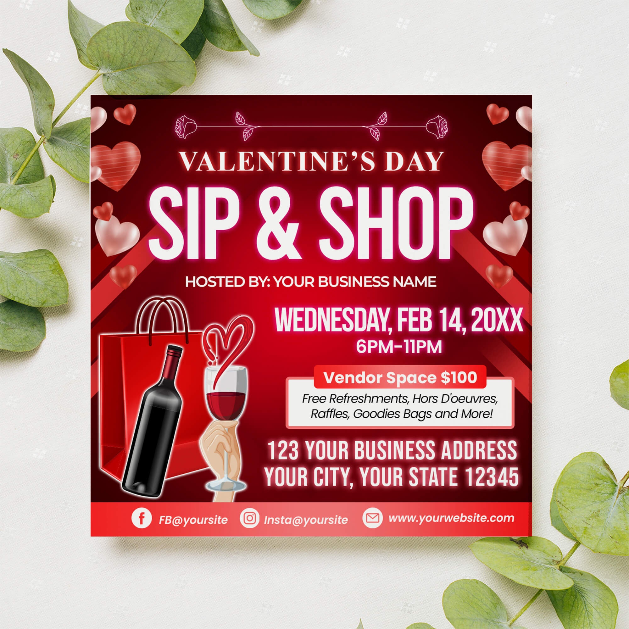 Editable Valentine's Day Sip and Shop Flyer, Boutique Sale Flyer ...
