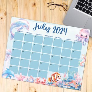 July 2024 Under the Sea Summer Calendar, Printable Cute Underwater ...