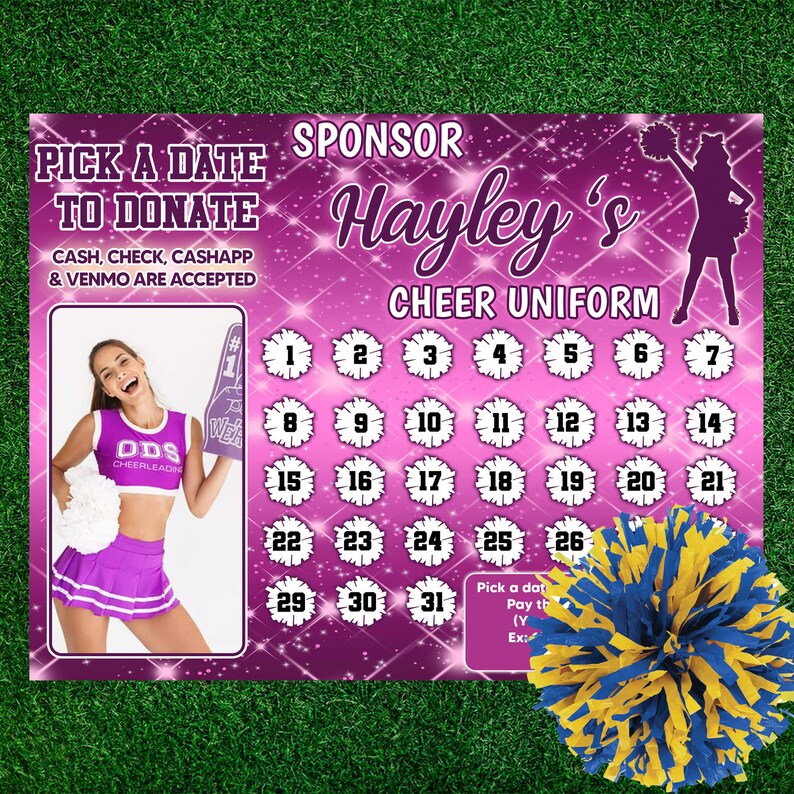 Editable Cheerleader Fundraiser Donation Calendar, Pep Squad Pick a ...
