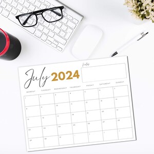 Printable Minimalist July 2024 Calendar Planner, Elegant Monthly ...