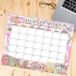 Printable Retro Vibe Back to School August 2024 Calendar, Classic ...