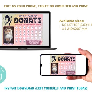Editable Dance Pick a Date to Donate Calendar, Dance Themed Donation ...