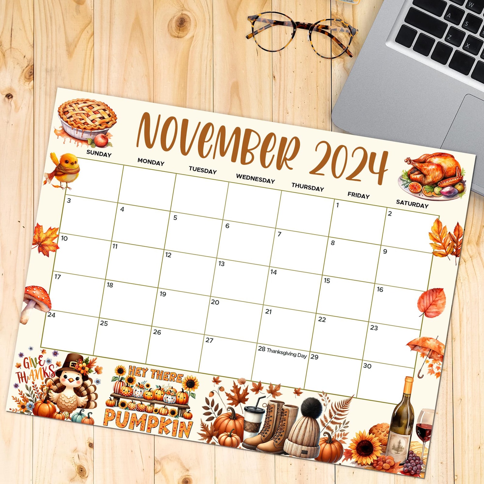 November Art Calendar Page Printable - Etsy