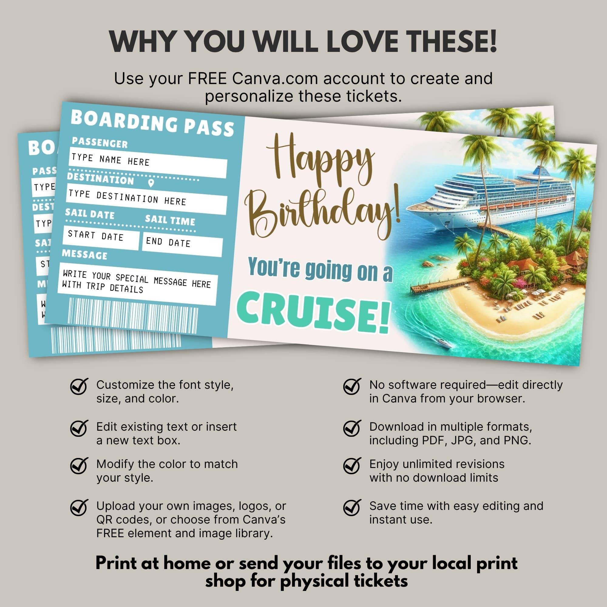 Editable Cruise Ticket Template | Surprise Birthday Cruise Boarding ...