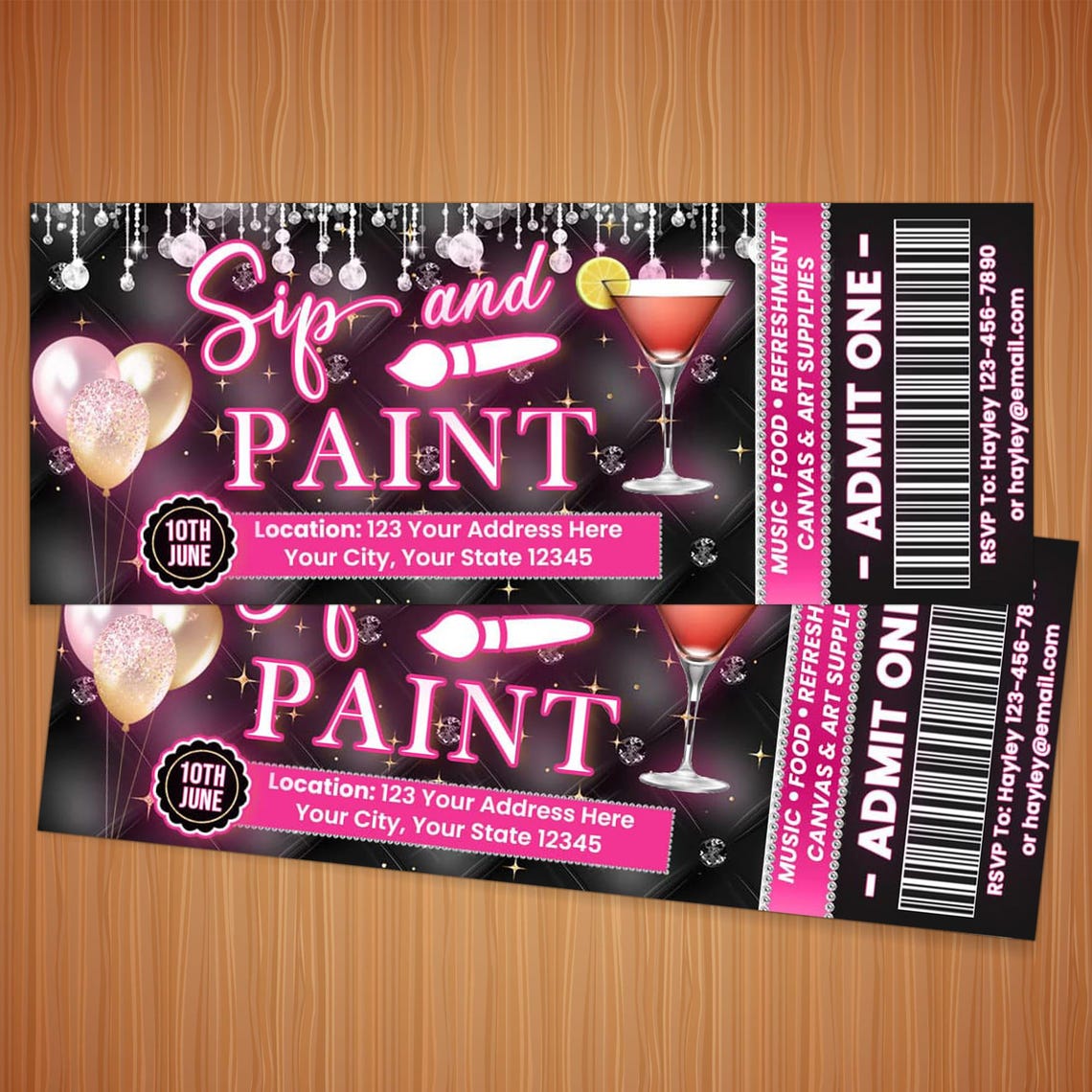 Paint and Sip Ticket | Editable Paint Party Themed Event Ticket | Sip ...