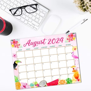PDF Tropical Paradise August 2024 Themed Calendar, Printable Island ...