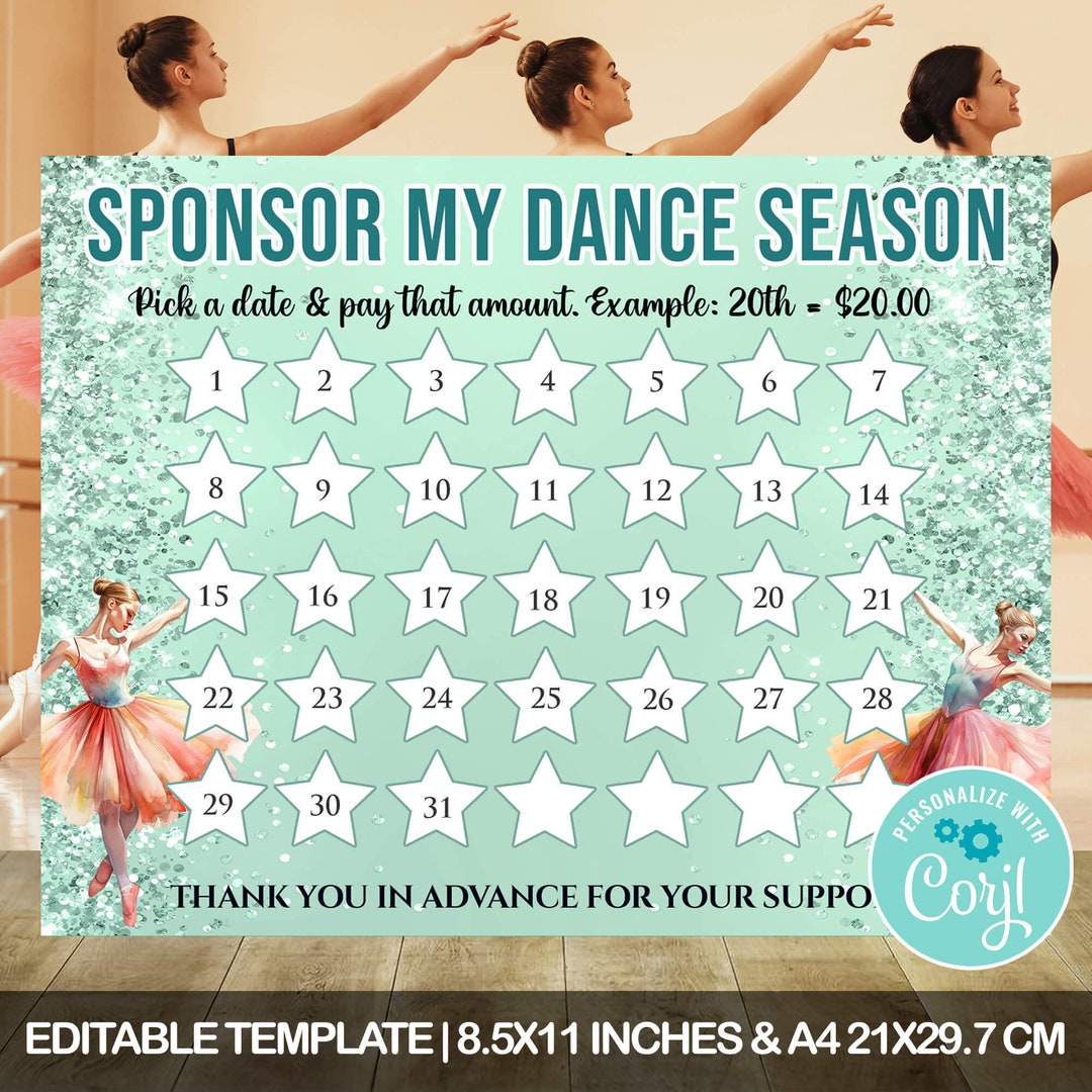 Editable School Dance Ballet Themed Donation Calendar, Ballerina Pick a ...