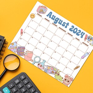 PDF Back to School Retro Vibe August 2024 Calendar, Printable Classic ...