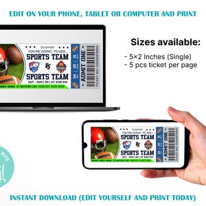 DIY Football Game Ticket Template | Editable Rugby Football Sports Game ...