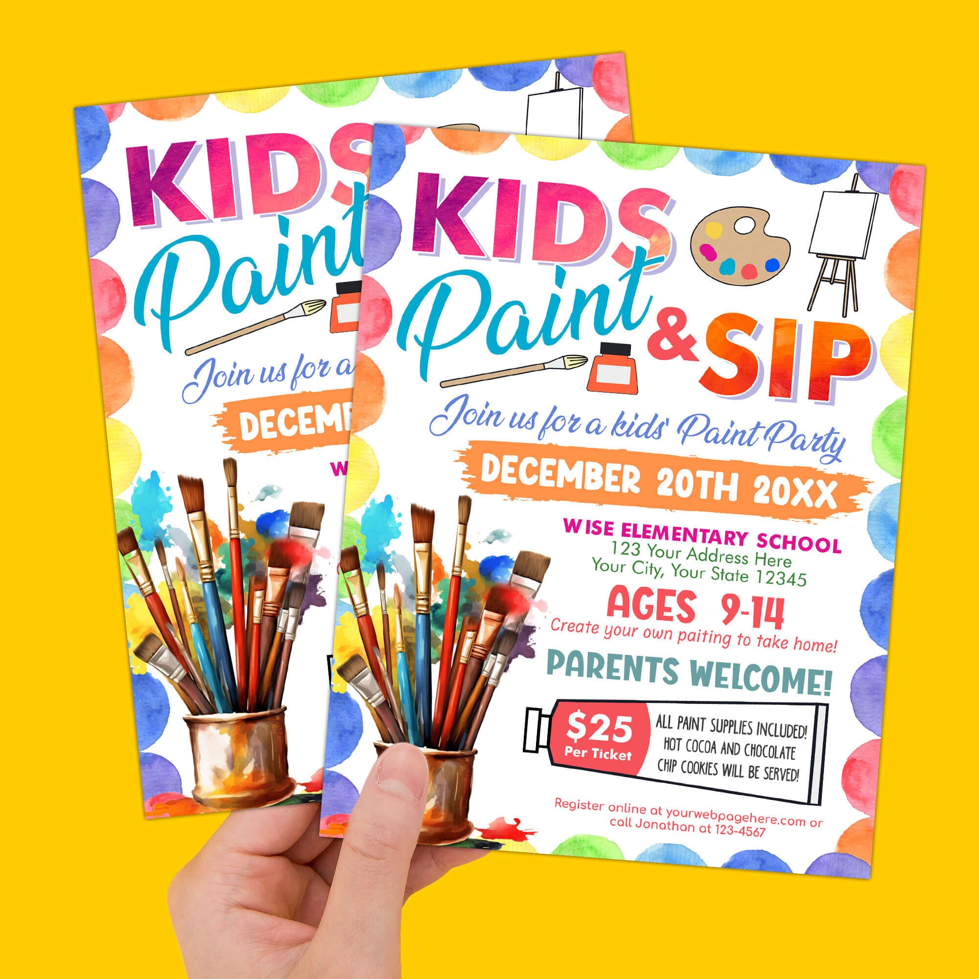 Editable Kids Sip and Paint Flyer Template, Kids Paint Party Event ...