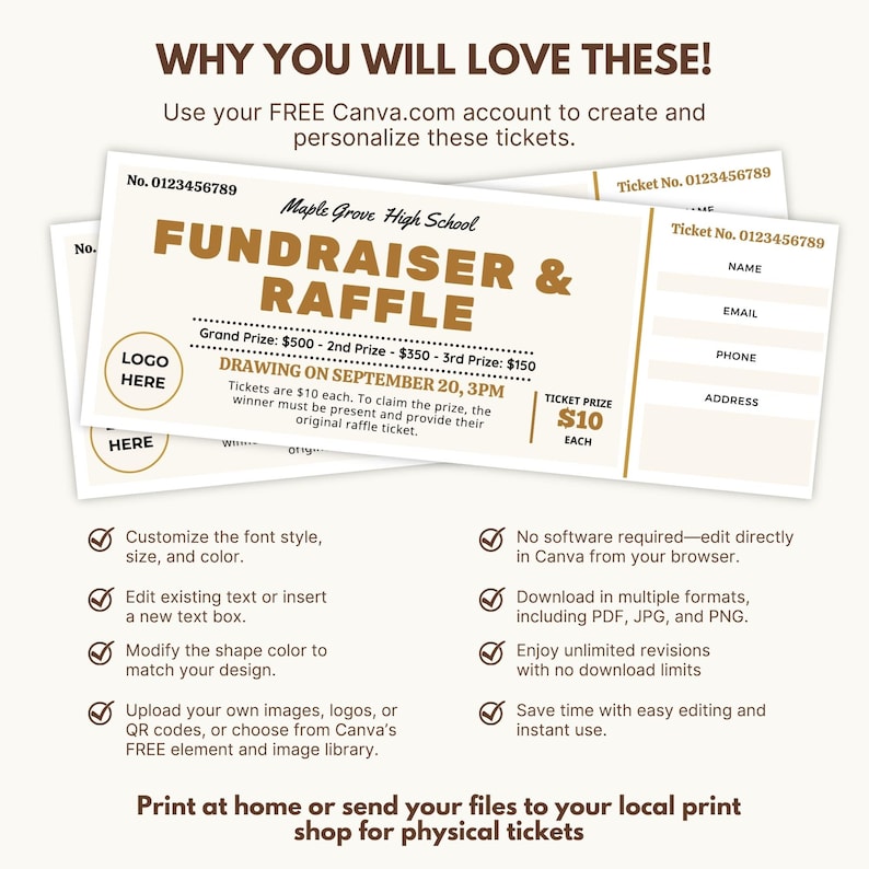 Editable School Fundraiser & Raffle Ticket Template | Printable Charity ...