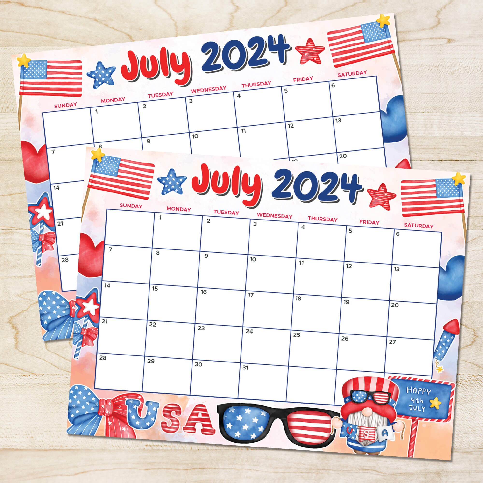 Printable 4th of July Day Calendar Planner, July 2024 Calendar, 4th of ...