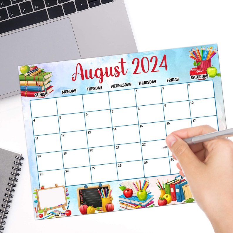 Back to School August 2024 Calendar, Printable August Calendar, Back to ...