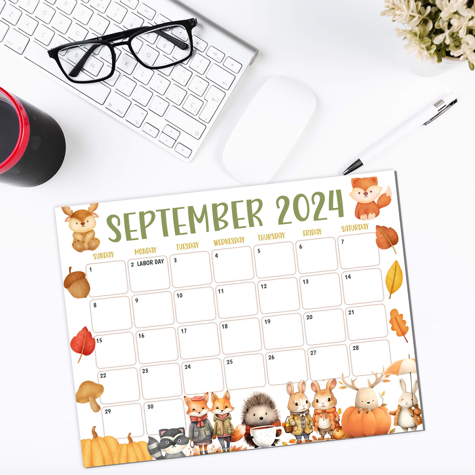 Printable September 2024 Calendar With Fall Animals - Etsy