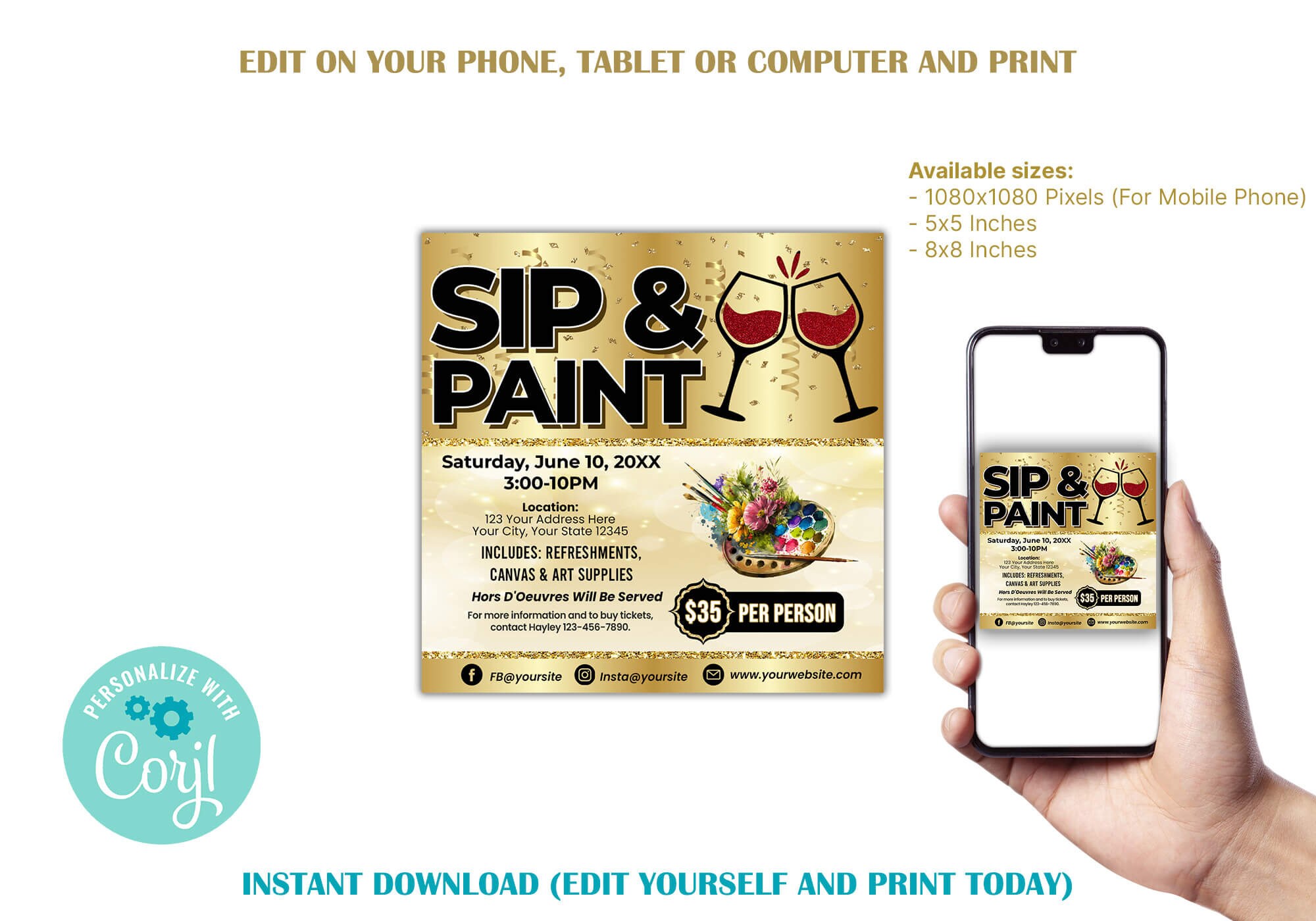 DIY Sip and Paint Flyer, Paint Party Themed Event Flyer Template ...